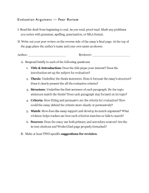 Fillable Online Evaluation Argument Peer Review Fax Email Print - pdfFiller