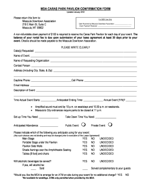 Fillable Online MDA CARAS PARK PAVILION CONFIRMATION FORM Fax Email ...
