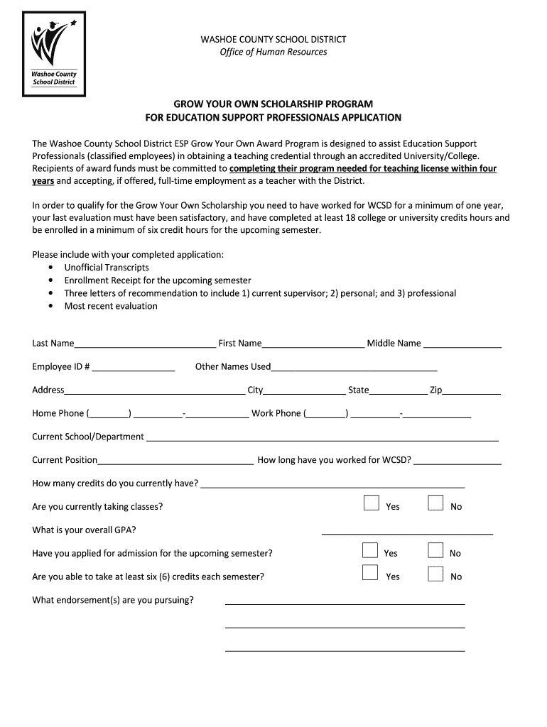 Fillable Online Grow Your Own ESP Scholarship Application052015 Fax ...