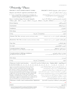 Fillable Online PRIORITY PASS ENROLMENT FORM PRIORITY PASS Fax Email Print - pdfFiller