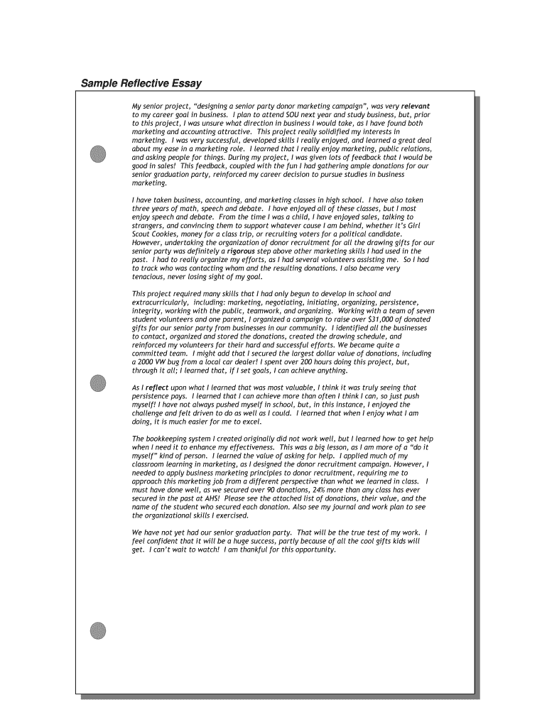 Fillable Online Sample Reflective Essay Fax Email Print - pdfFiller