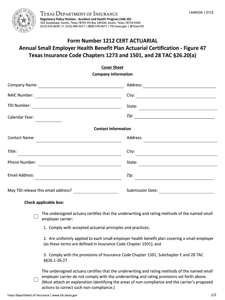 Fillable Online tdi texas Annual Small Employer Health Benefit Plan ...