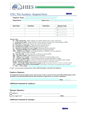 Fillable Online PTO TO Vacation Request Form Fax Email Print - pdfFiller