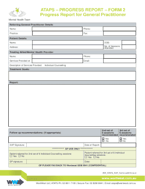 Fillable Online ATAPS PROGRESS REPORT FORM 2 Progress Report for General Fax Email Print - pdfFiller