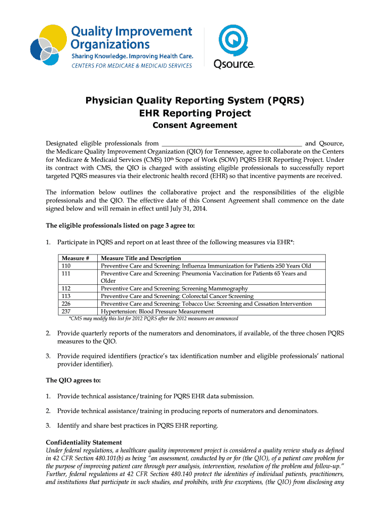 Fillable Online Physician Quality Reporting System PQRS EHR Reporting ...