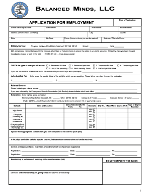 Fillable Online balancedmindsllc BALANCED MINDS LLC APPLICATION FOR ...