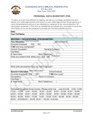 Fillable Online Personal Data Inventory pdi FORM Fax Email Print ...