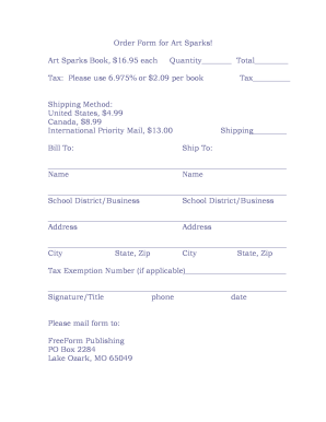 Fillable Online Order Form for Art Sparks Fax Email Print - pdfFiller