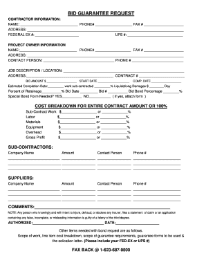 Fillable Online COST BREAKDOWN FOR ENTIRE CONTRACT AMOUNT OR 100 Fax ...