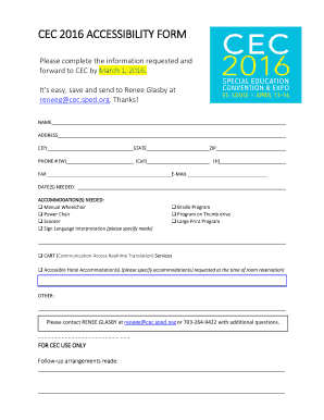 Fillable Online Cec 2016 Accessibility Form Fax Email Print - pdfFiller