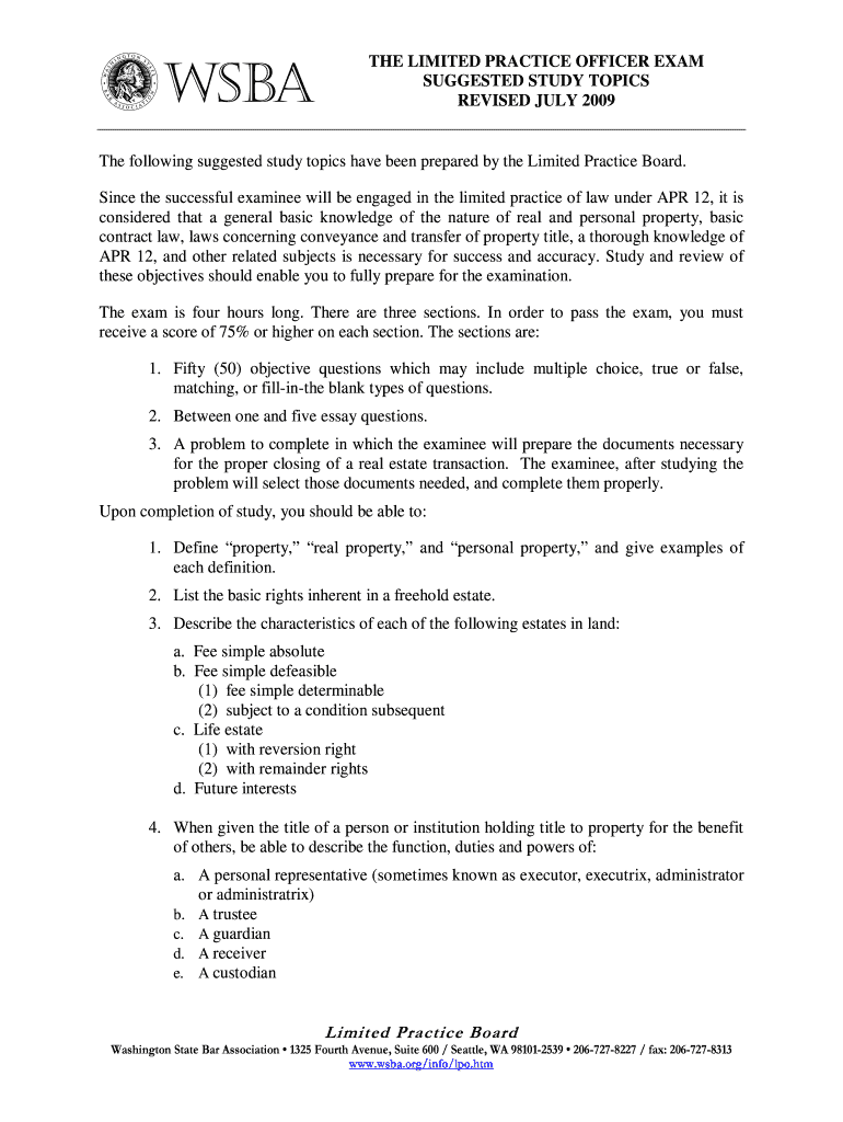 Fillable Online THE LIMITED PRACTICE OFFICER EXAM Fax Email Print ...