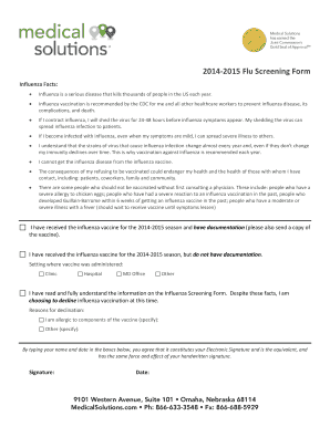 Fillable Online 20142015 Flu Screening Form Fax Email Print - pdfFiller