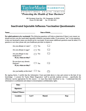 Fillable Online Flu Questionnaire Fax Email Print - pdfFiller