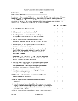 Fillable Online elliothospital INFLUENZA VACCINE PATIENT QUESTIONNAIRE ...
