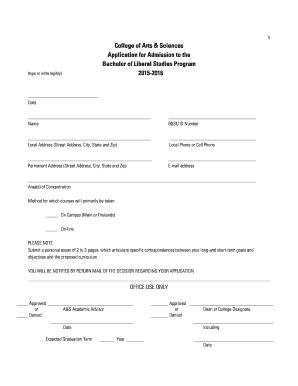 Fillable Online bgsu BLS Application 15-16.doc Fax Email Print - pdfFiller