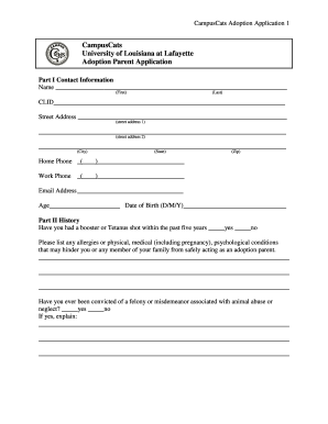 Fillable Online CampusCats Adoption Application 1 Fax Email Print ...