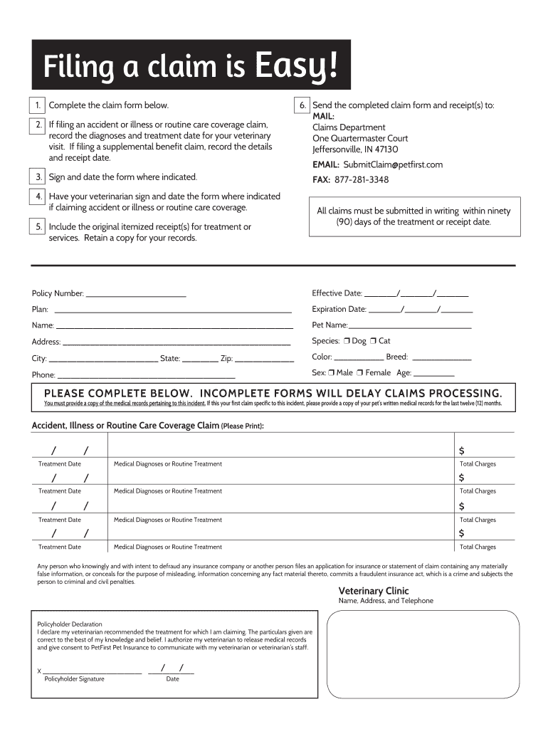 Fillable Online Filing a claim is Easy - PetFirst Pet Insurance Fax ...