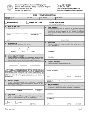 TYPE I EXPLOSIVES PERMIT APPLICATION - Coloradogov - Colorado - Fill ...