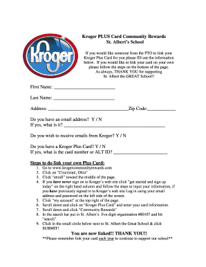 Fillable Online Kroger PLUS Card Community Rewards St Alberts School ...
