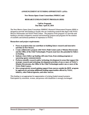 Fillable Online ANNOUNCEMENT OF FUNDING OPPORTUNITY (AFO) Fax Email ...