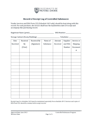 Fillable Online Record of Receipt Log of Controlled Substances Fax ...