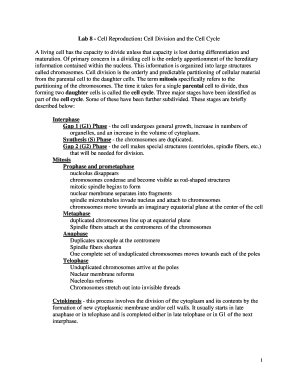 Fillable Online science kennesaw Lab 8 - Cell Reproduction - Cell ...