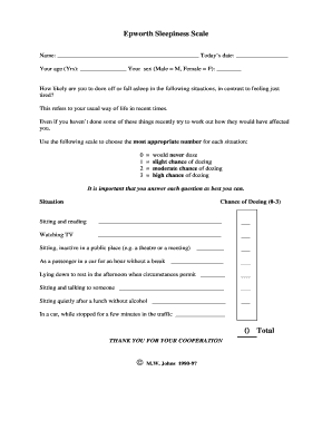 Fillable Online Epworth Sleepiness Scale - Emerging Solutions in Pain ...