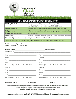 Fillable Online GOLF TOURNAMENT PLAYER INFORMATION Fax Email Print ...