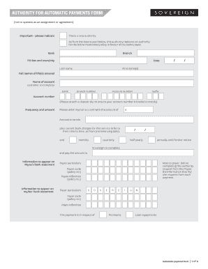Fillable Online sovereignillustrations co AUTHORITY FOR AUTOMATIC PAYMENTS FORM ...
