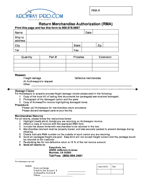 Fillable Online RMA Form archwaypro web 061116doc Fax Email Print ...