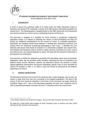 Fillable Online p3g 6 P3G Model Consent bFormb and Information Pamphlet ...