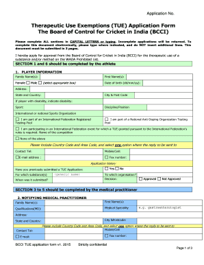 Fillable Online TUE Application bFormb - IPLT20com Fax Email Print ...