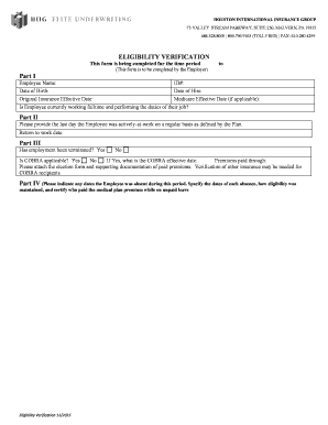 Fillable Online ELIGIBILITY VERIFICATION Part I Part II Part III Part ...