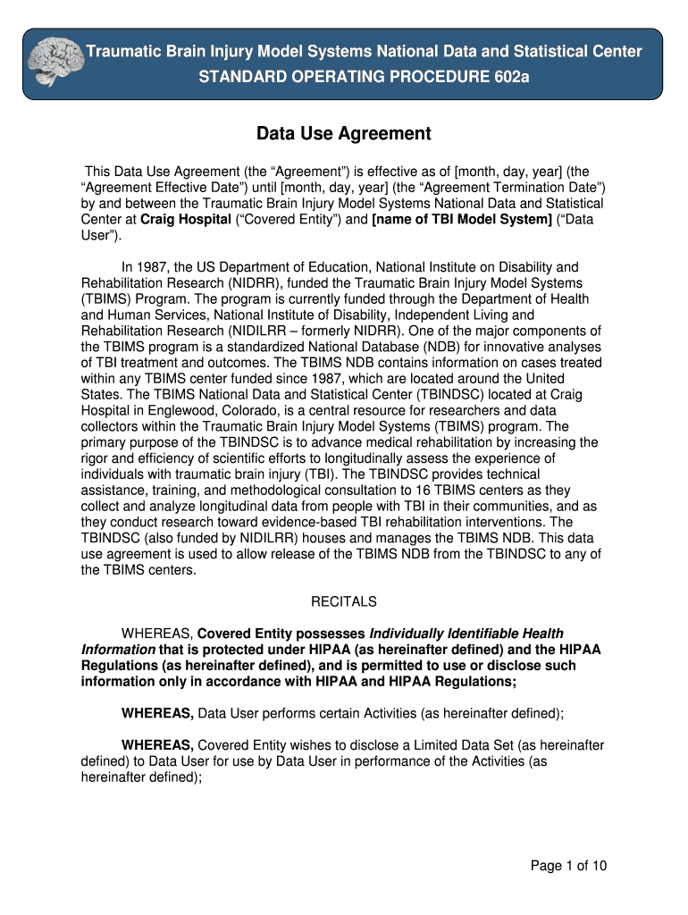 Fillable Online tbindsc 602a - Data Use Agreement TBIMS Operations Fax ...
