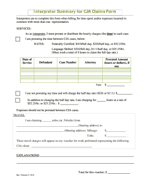 Fillable Online gand uscourts Interpreter Summary for CJA Claims Form ...