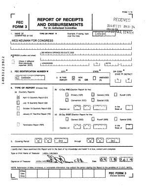 Fillable Online REPORT OF RECEIPTS nr- I FEC AND DISBURSEMENTS RtCEIVFD ...