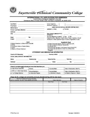 Fillable Online faytechcc INTERNATIONAL (F1) APPLICATION FOR ADMISSION Fax Email Print - pdfFiller