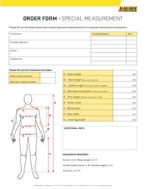Fillable Online blaklader ORDER FORM SPECIAL MEASUREMENT Fax Email ...