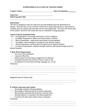 Fillable Online cep education nmsu SUPERVISOR EVALUATION OF TRAINEE ...
