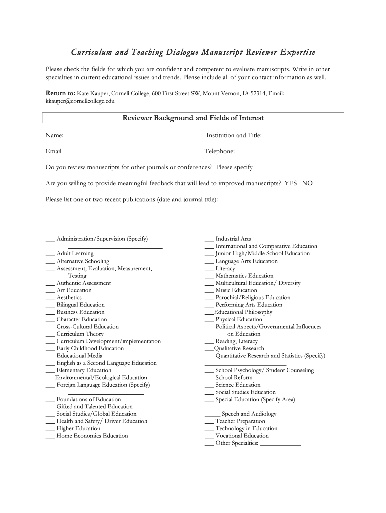 Fillable Online aatchome Curriculum and Teaching Dialogue Manuscript Reviewer Expertise Fax ...