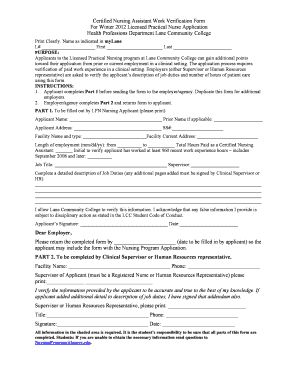 Fillable Online media lanecc CNA work verification formdoc - media ...