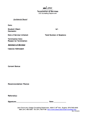Fillable Online media lanecc Termination of Services LCC Counseling ...