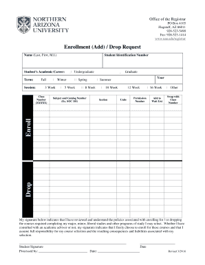 Fillable Online nau Enrollment Add Drop Request - Northern Arizona ...