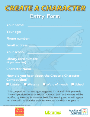 Fillable Online aucklandlibraries govt Create a character - Auckland ...
