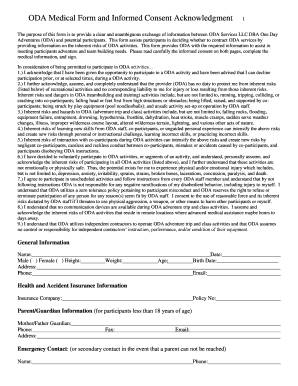 Fillable Online ODA Medical Form and Informed Consent Acknowledgment ...