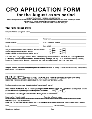 Fillable Online CPO APPLICATION FORM - John H Daniels Faculty of Fax ...