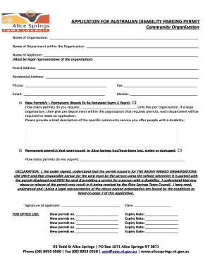Fillable Online APPLICATION FOR AUSTRALIAN DISABILITY PARKING PERMIT Fax Email Print - pdfFiller