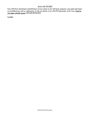 Fillable Online 2016 4-H STORY Your 4-H Story should give a brief ...