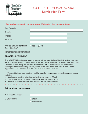 Fillable Online SAAR REALTOR of the Year Fax Email Print - pdfFiller