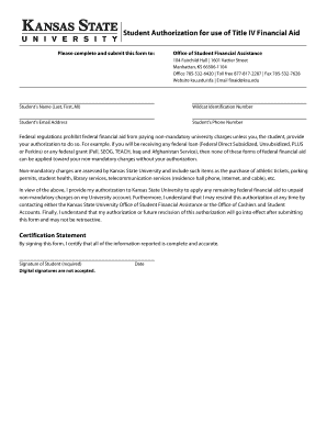 Fillable Online k-state Student Authorization for use of Title IV ...